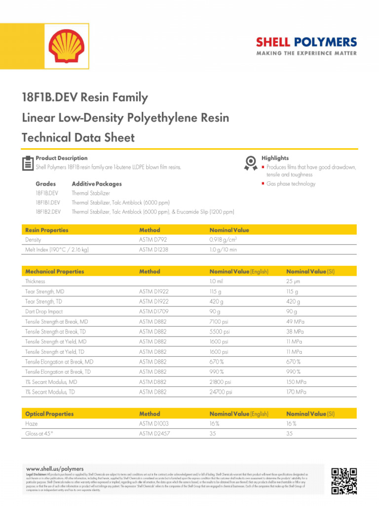 Shell+Polymers-18F1B.DEV.TDS-LLDPE(1) | PDF Shell+Polymers-18F1B.DEV.TDS-LLDPE(1) | PDF