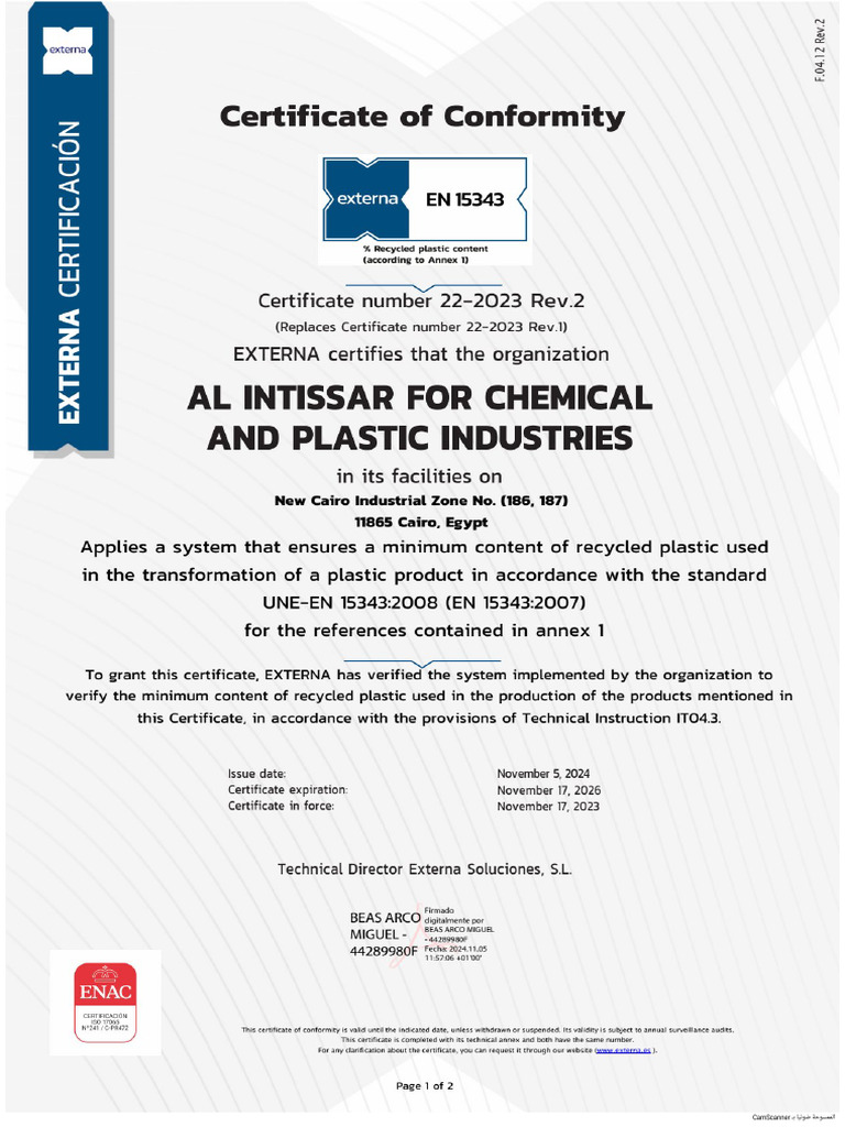 Une-En 15343 Audit Certificate Transformers - Al Intissar | PDF