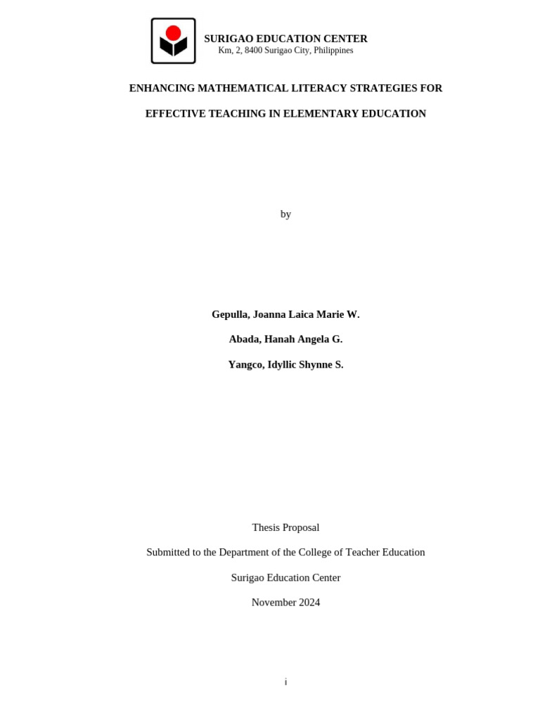 Enhancing Mathematical Literacy Strategies for Effective Teaching in Elementary Education Pinaka ...