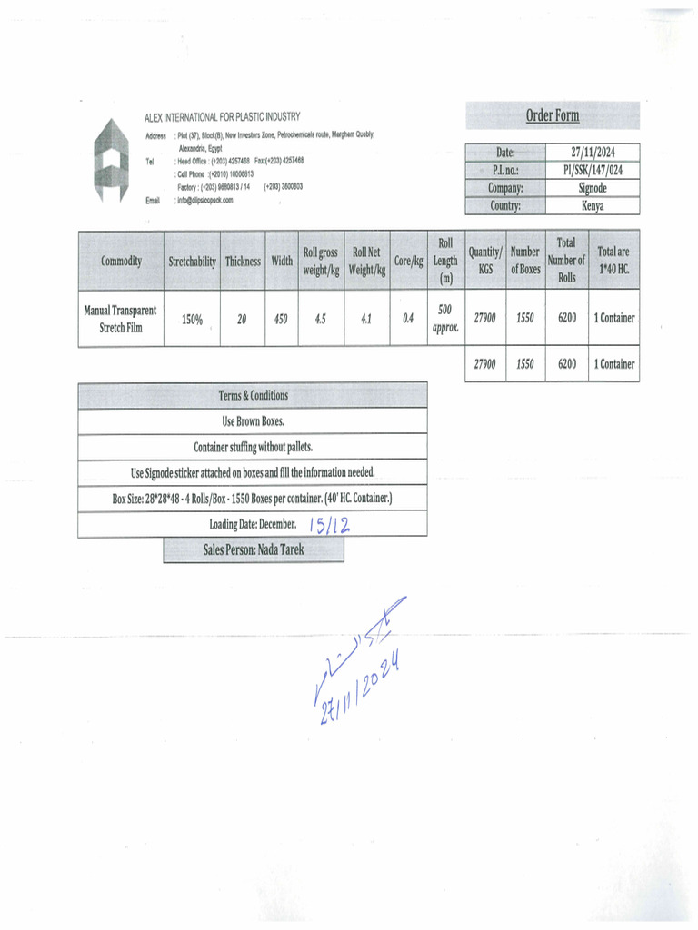 Order Form SSK-147-024. Signode Kenya | PDF