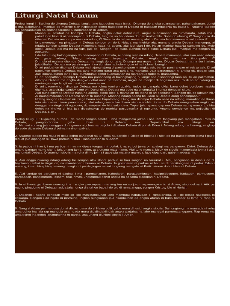 Liturgi Natal Umum Bahasa-Batak | PDF