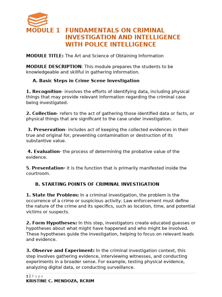 Module 2 - Fundamentals On Criminal Investigation With Police ...