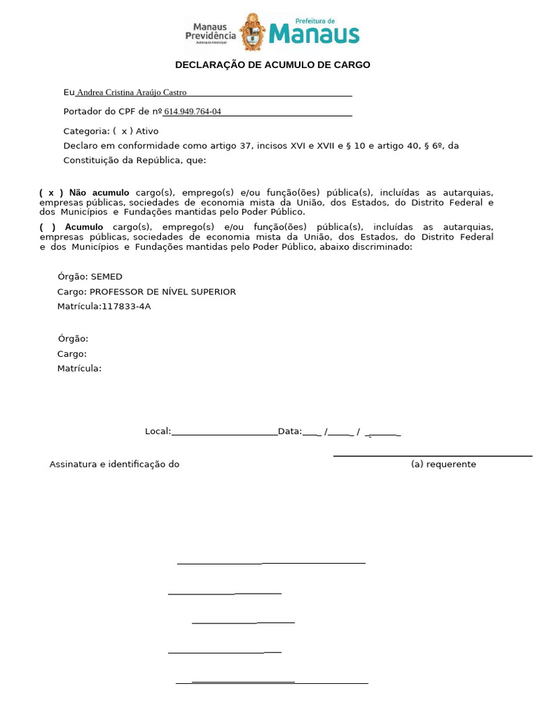 Declaração de Acumulo de Cargo | PDF