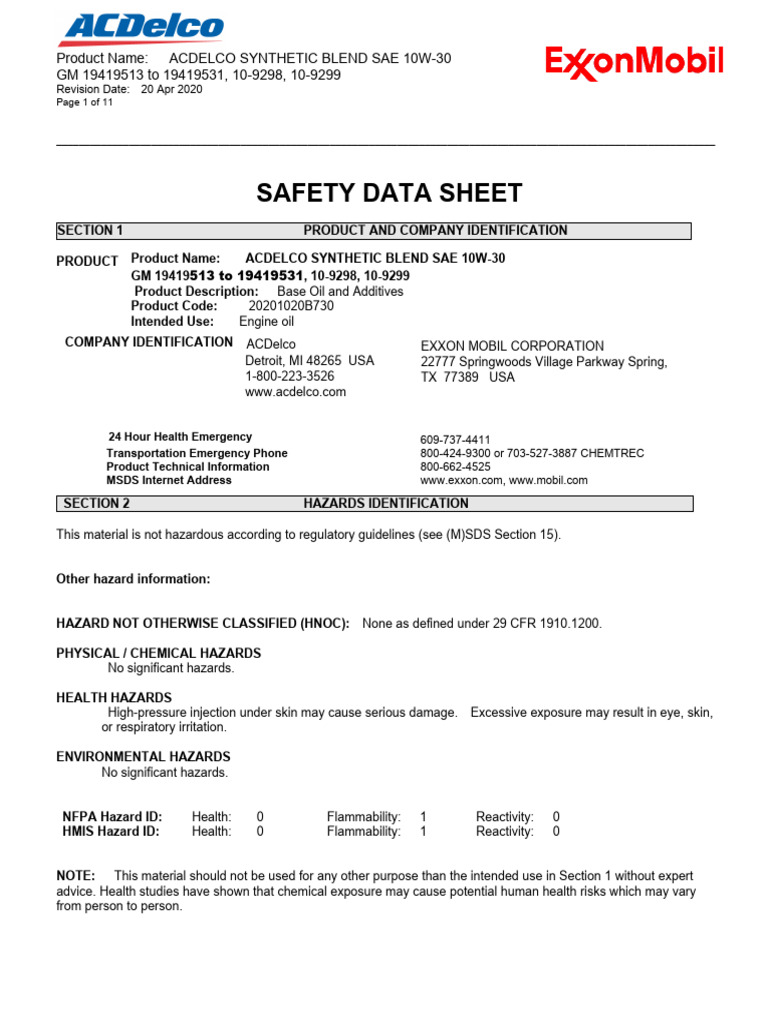 1 - 1239463755-Acdelco Synthetic Blend Sae 10W-30 | PDF | Personal ...
