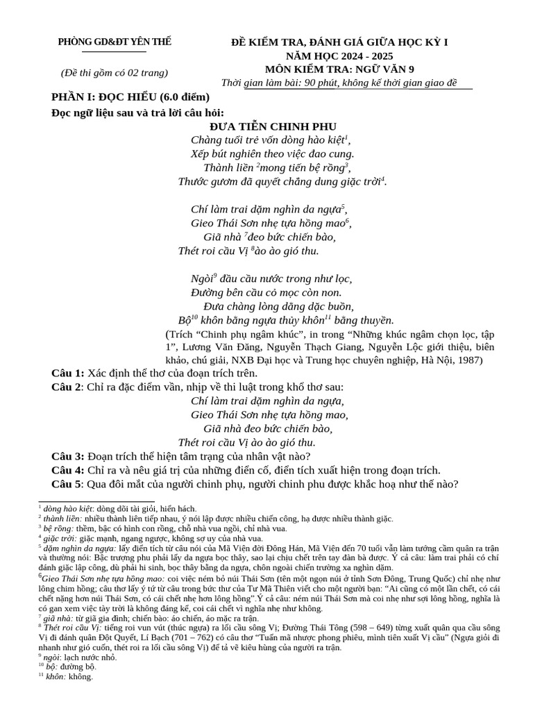 24.ngu Van 9-Hdc KT Giua Hk1 (24-25) | PDF