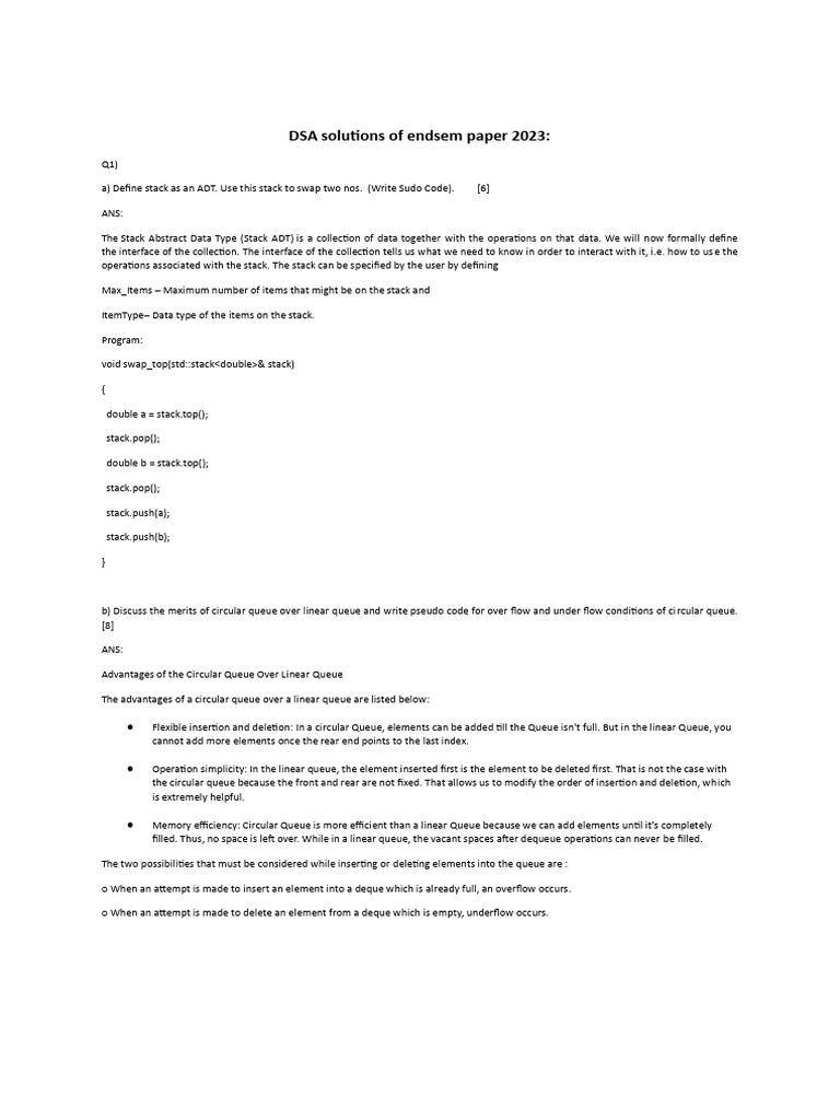 DSA Solutions for Endsem 2023 | PDF | Database Index | Queue (Abstract ...