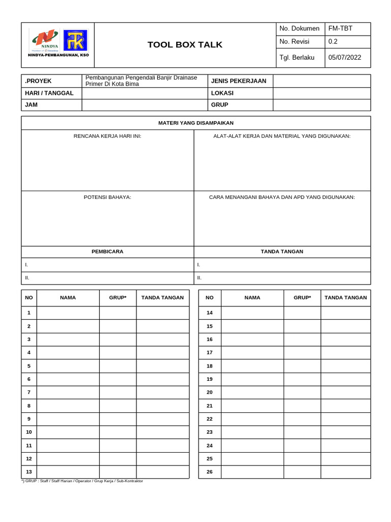 FM-TBT (Tool Box Talk) | PDF