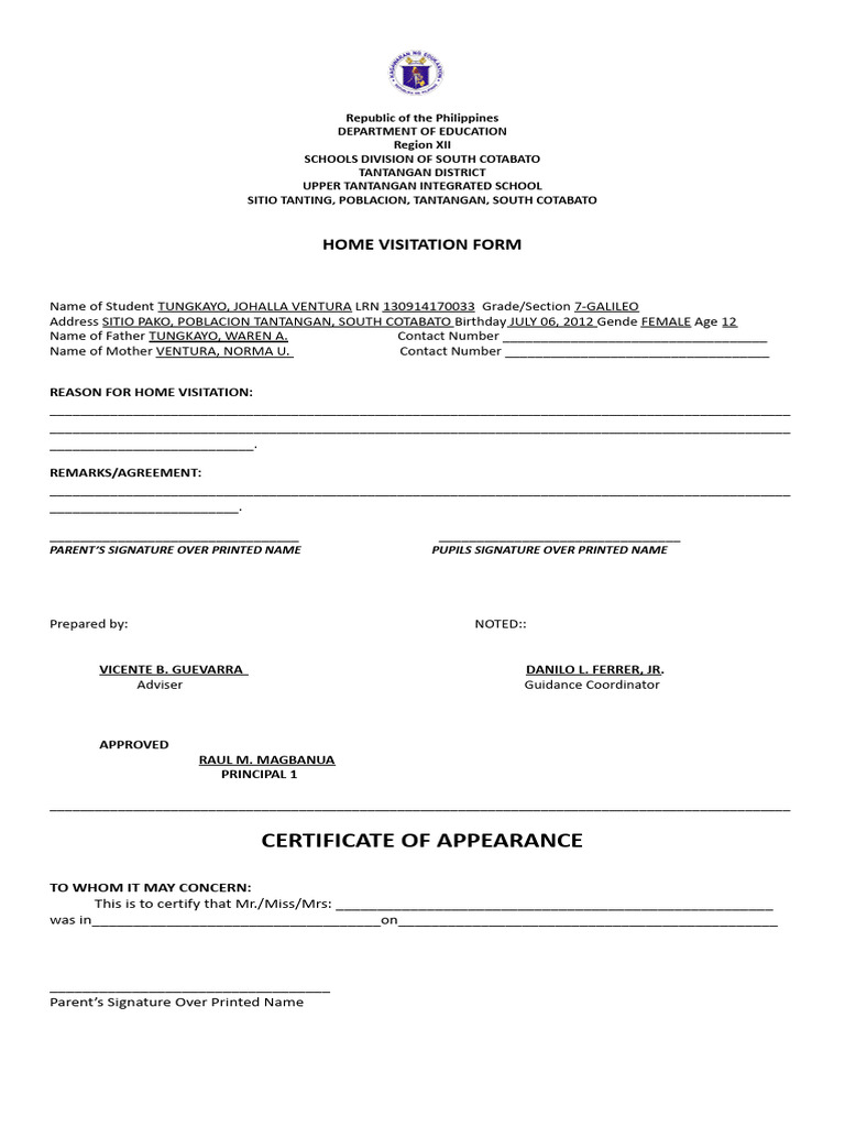 Home Visit Form | PDF | Social Institutions