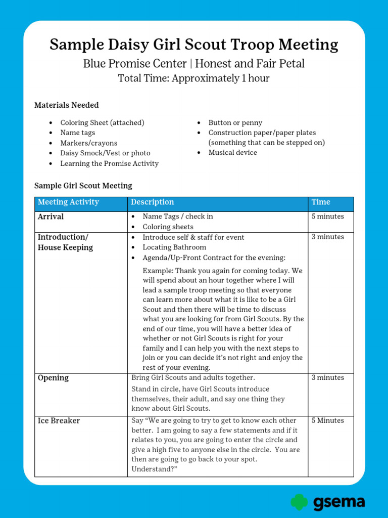 Sample Daisy Troop Meeting | PDF