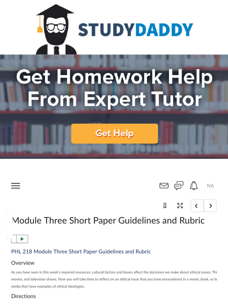 Module Three Short Paper Guidelines and Rubric - PHL-218-16945-M01 ...