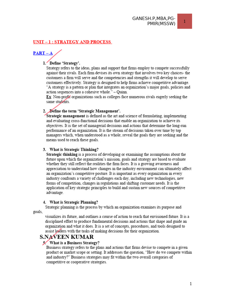 Strategic Management - BA4301 - 2 Marks Questions With Answers | PDF ...