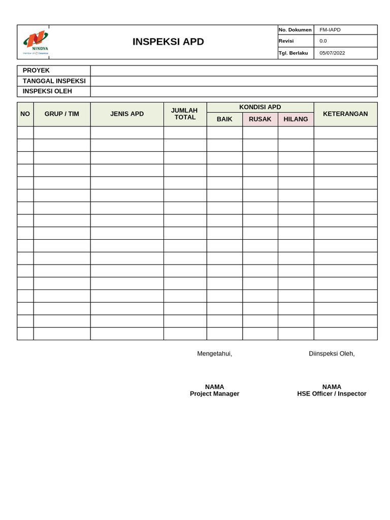 Fm-iapd (Inspeksi Apd) R-0.0 | PDF