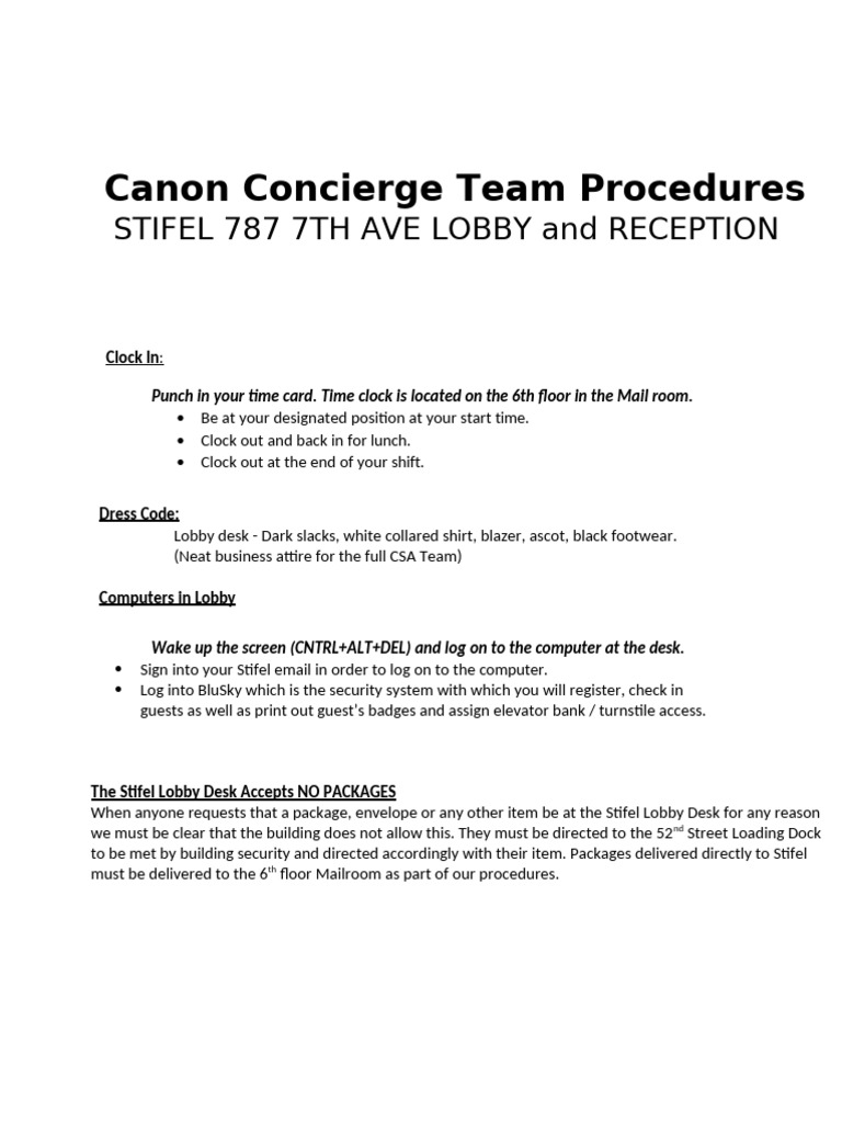 Canon Concierge Team Procedures Guide | PDF | Identity Document