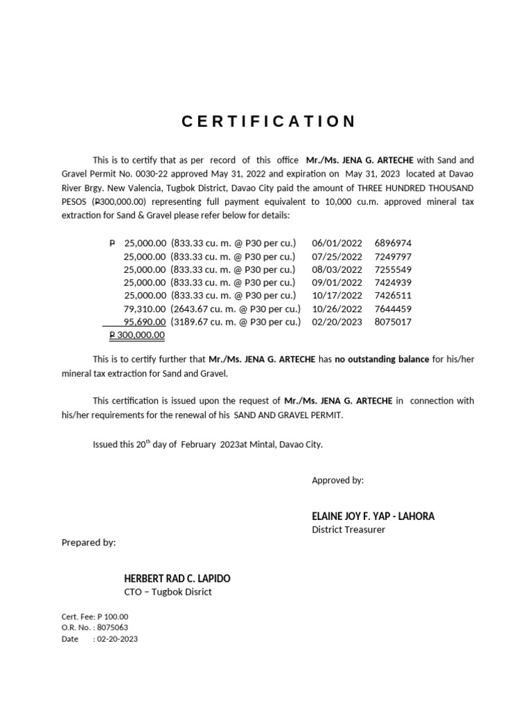 Cert - Sand and Gravel - Arteche2023 | PDF