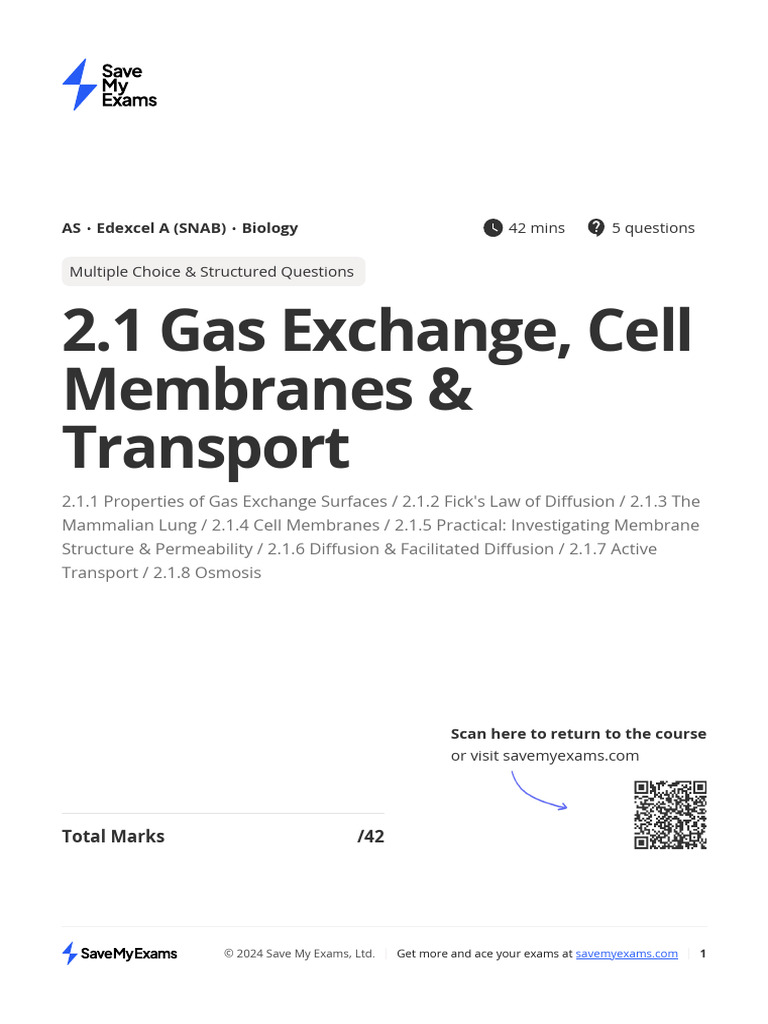2 1 Gas Exchange Cell Membranes Transport ~SSEmHw8kIMX w6y | PDF | Cell ...