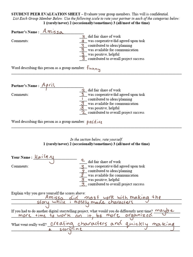 STUDENT+PEER+EVALUATION+SHEET | PDF