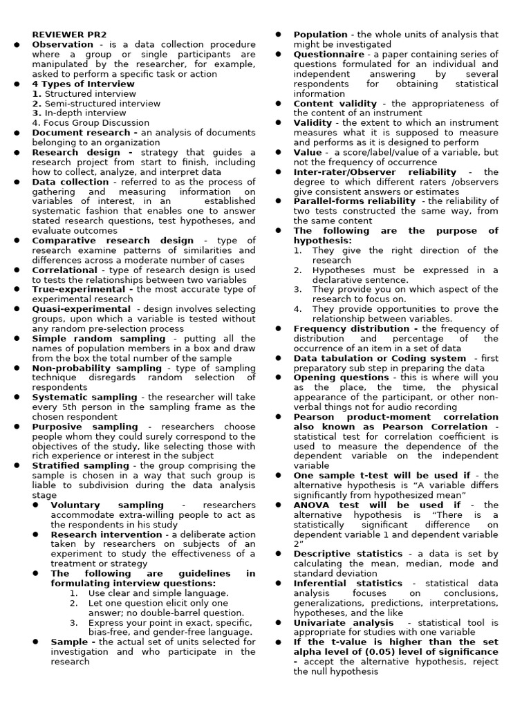 2nd Quarter Exam REVIEWER PR2 | PDF | Statistics | Hypothesis