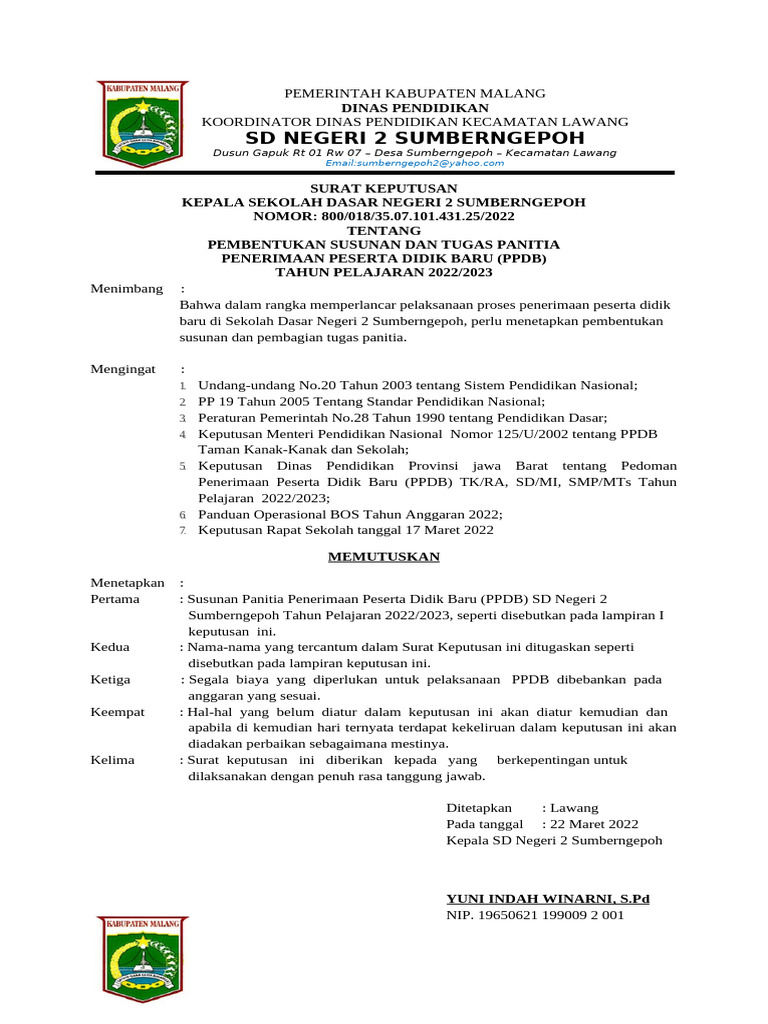 16. SK PPDB 2022-2023 | PDF