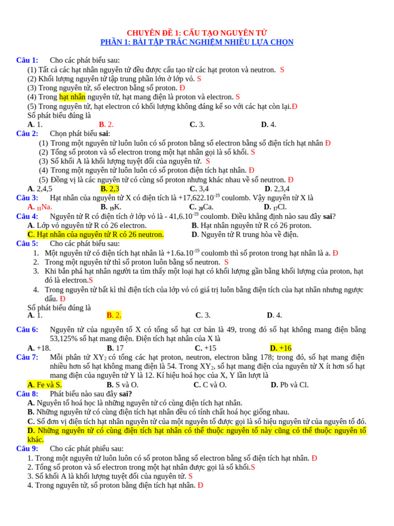 Cđ Cau Tao Nguyen Tu (Bai Tap) | PDF