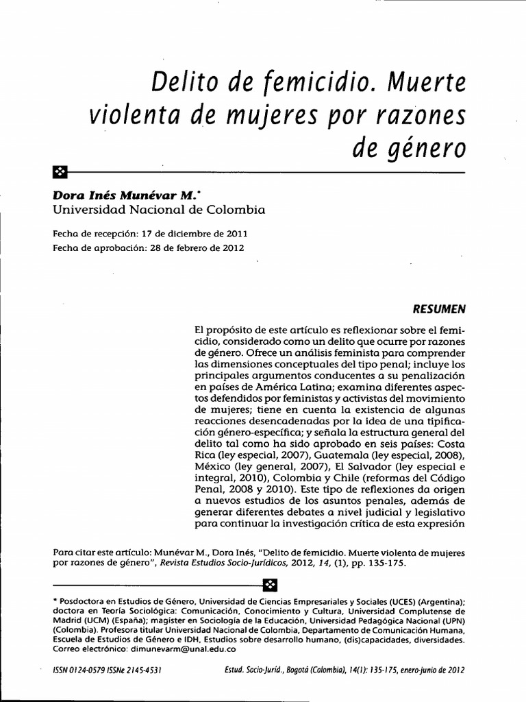 DELITO DE FEMINICIDIO MUERTE VIOLENTA DE MUJERES POR RAZONES DE GENERO | PDF | Justicia | Crimen ...