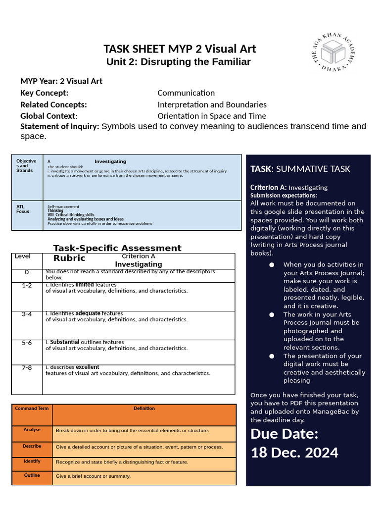 MYP2 U2 Task1.1 Investigating Art Vocabularies Student’s Name | PDF ...