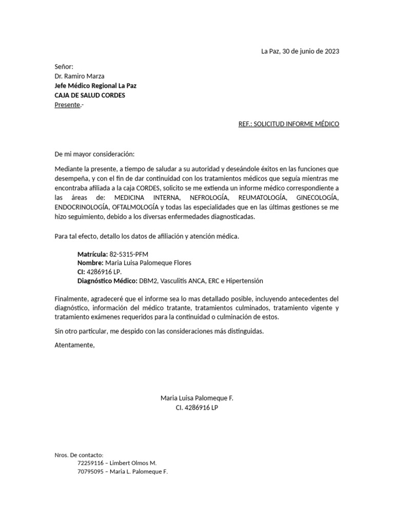 Solicitud de Informe Médico Detallado | PDF