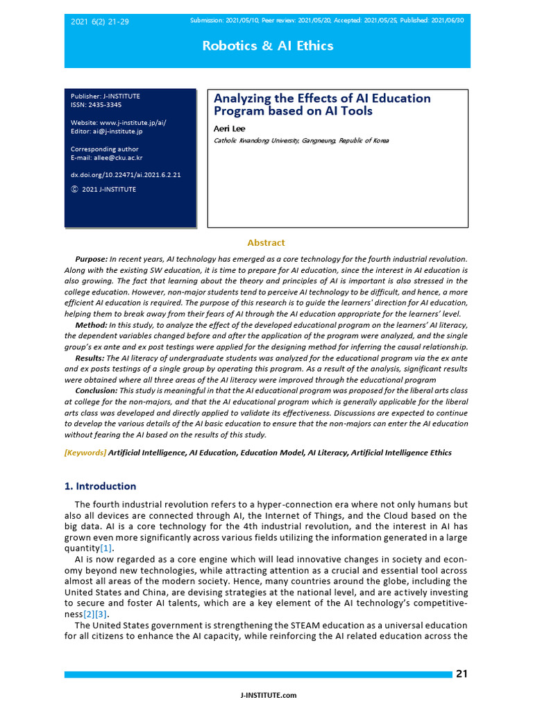 KBB - SCHOLAR - Analyzing The Effects of AI Education Program Based On ...