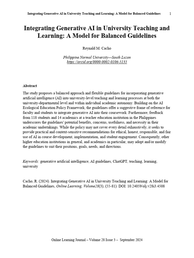 Integrating Generative AI in University Teaching and Learning A Model for Balanced Guidelines ...
