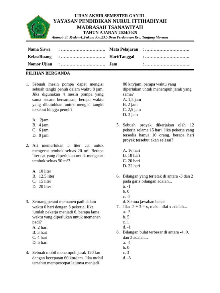 Soal Uas Kelas Vii 2024 | PDF