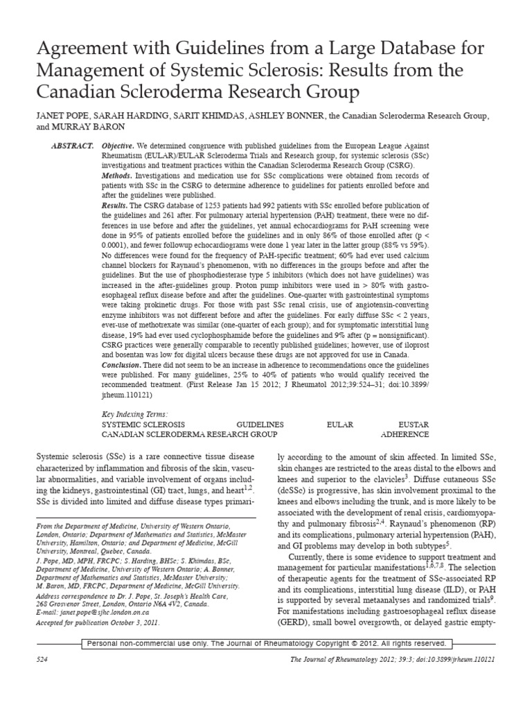 Agreement With Guidelines From A Large Database For Management of ...