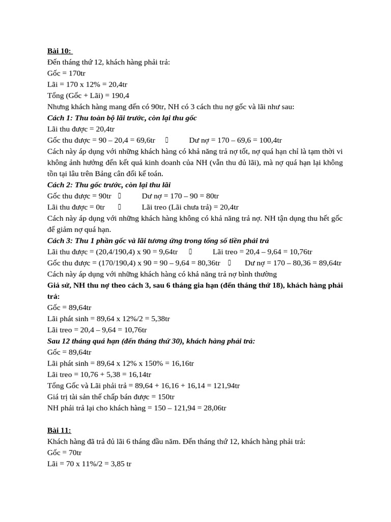 Đáp án bài tập NHTM | PDF