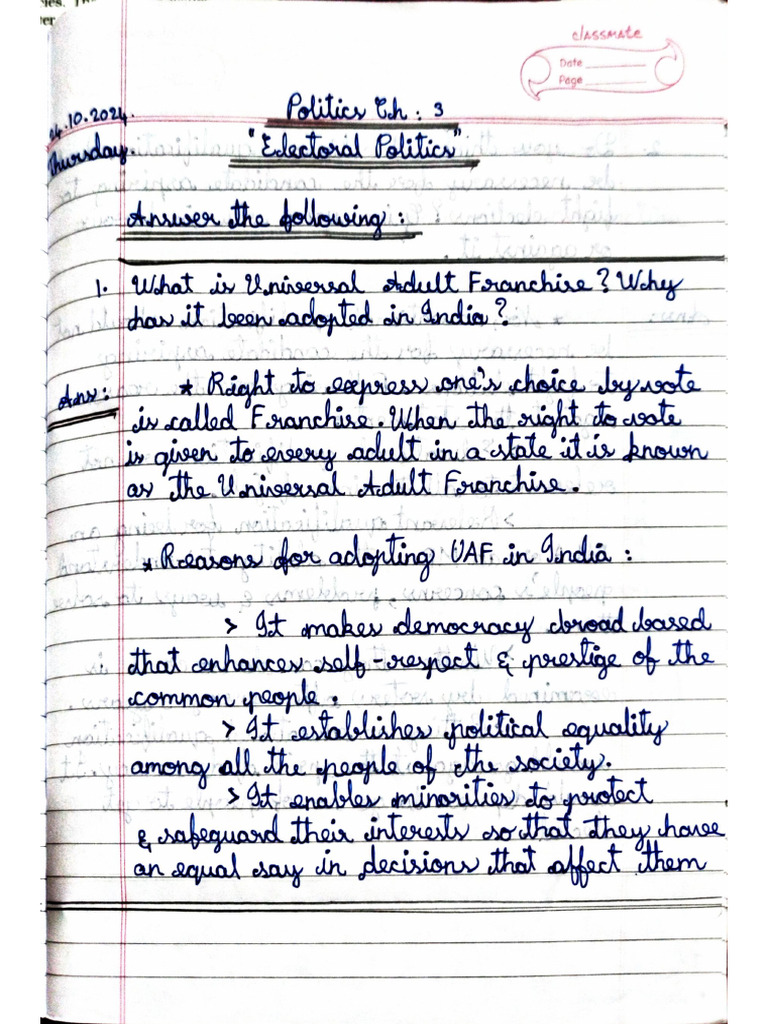 Politics Notes (CH - 3 Electoral Politics ) | PDF