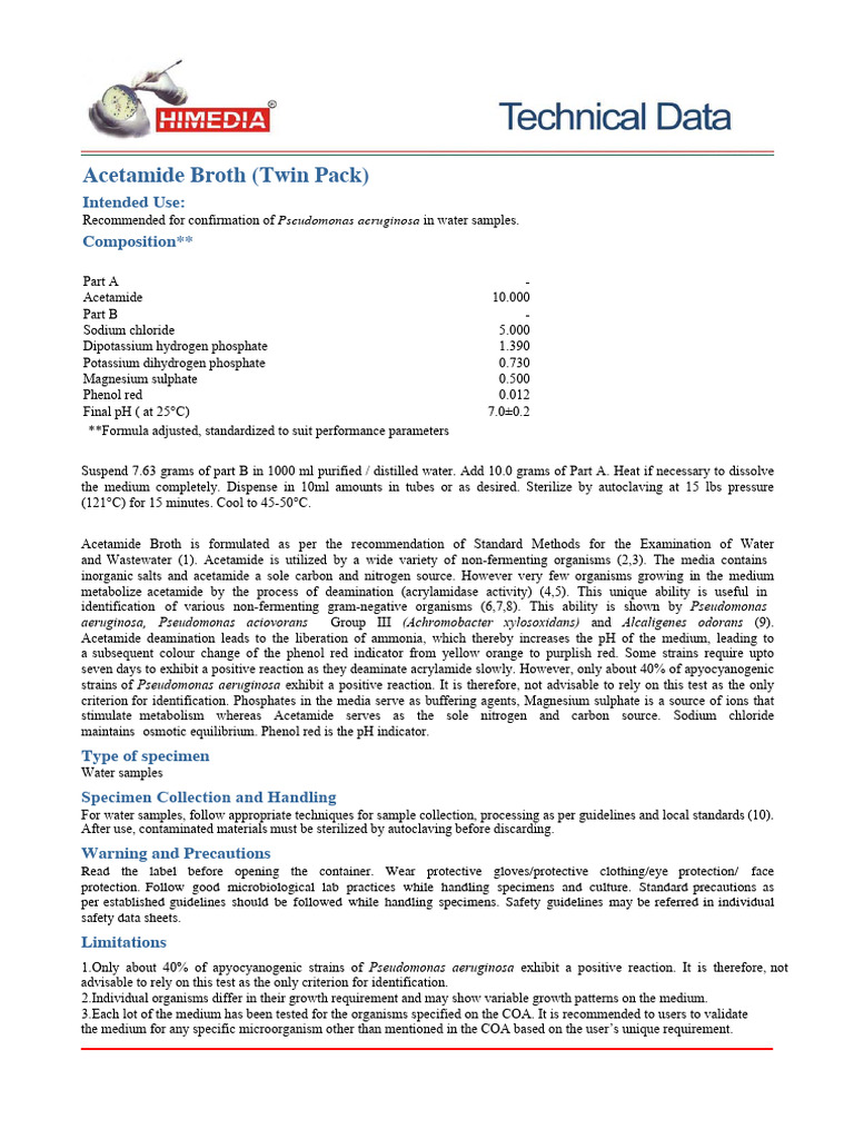 M148-ACETAMIDE BROTH | PDF | Water | Potassium