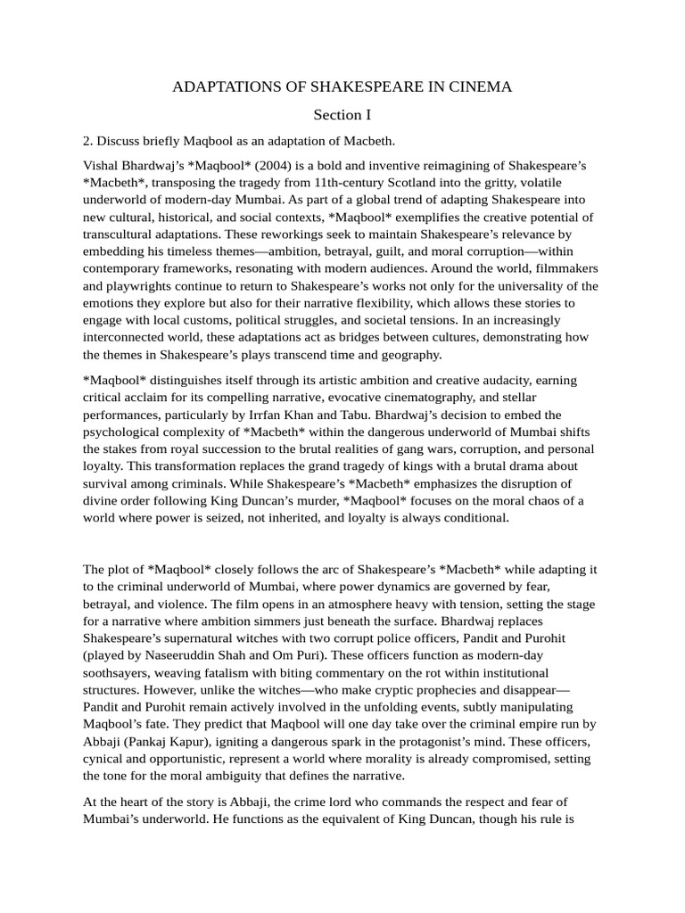 Adaptations of Shakespeare in Cinema | PDF | William Shakespeare | Macbeth