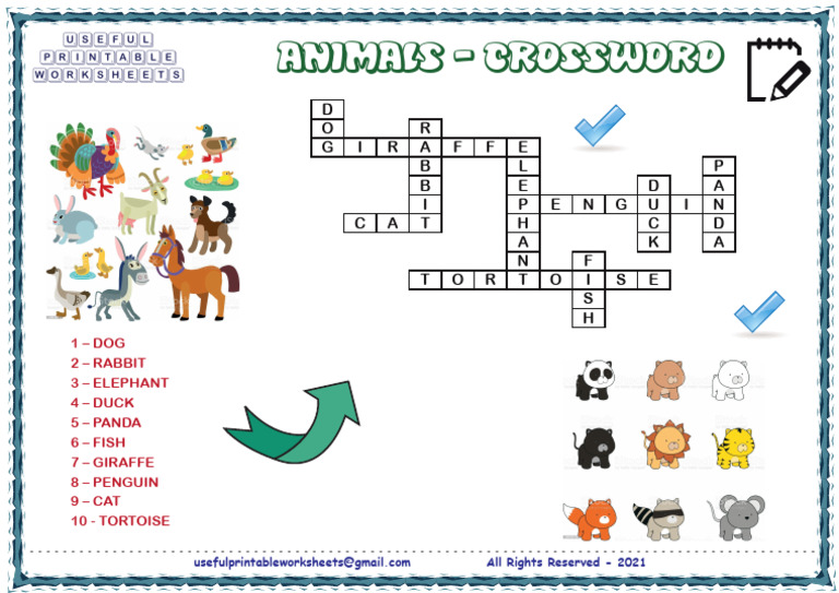 Crosswords Animals Key | PDF