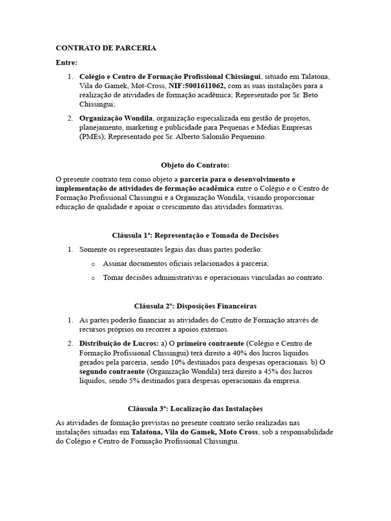 CONTRATO DE PARCERIA Wandila | PDF | Desenvolvimento profissional ...