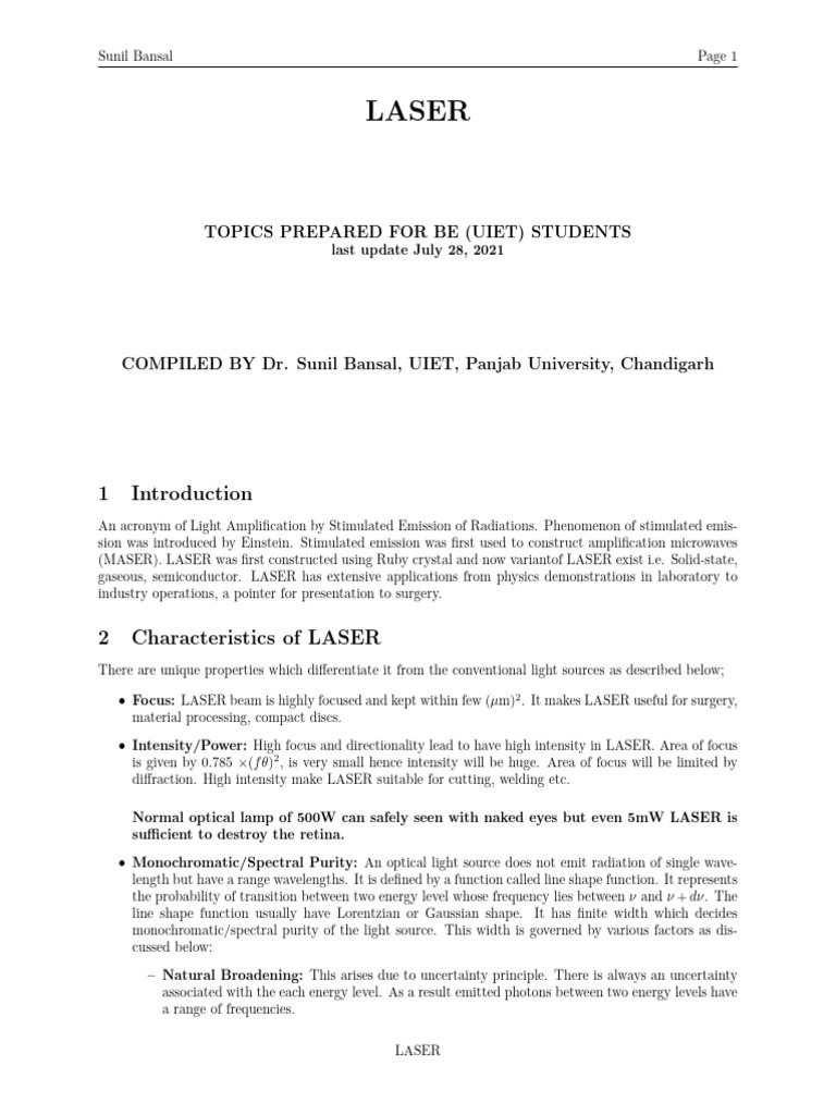 laser | PDF | Laser | Coherence (Physics)