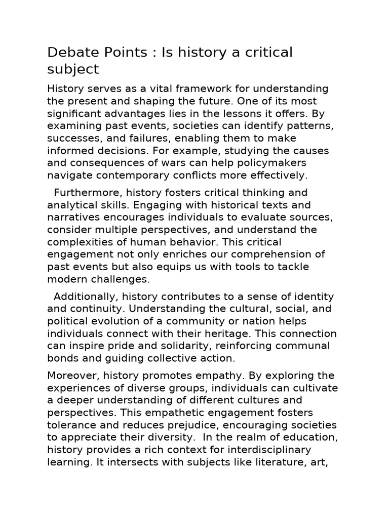 debate points for history topic | PDF | Critical Thinking | Identity ...