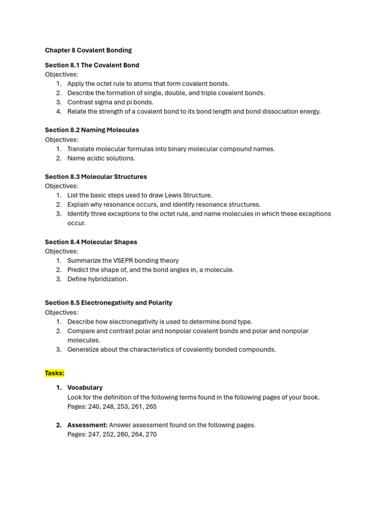 Chapter 8 Covalent Bonding | PDF