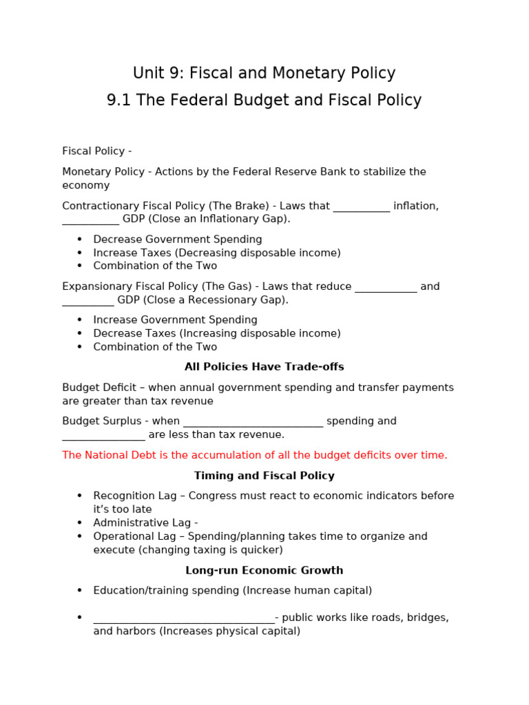 9.1 Federal Budget and Fiscal Policy Outline | PDF
