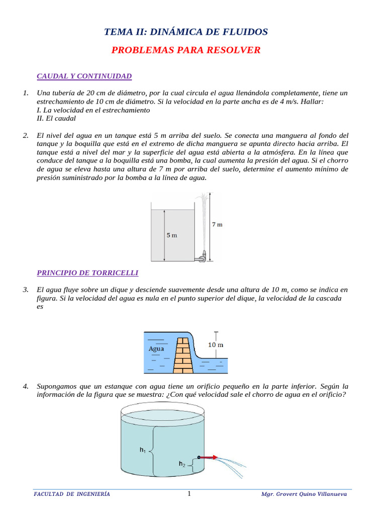 Ejercicios DINAMICA DE FLUIDOS | PDF | Presión | Agua