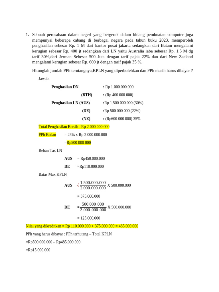 Soal Latihan PPh 24 | PDF Soal Latihan PPh 24 | PDF