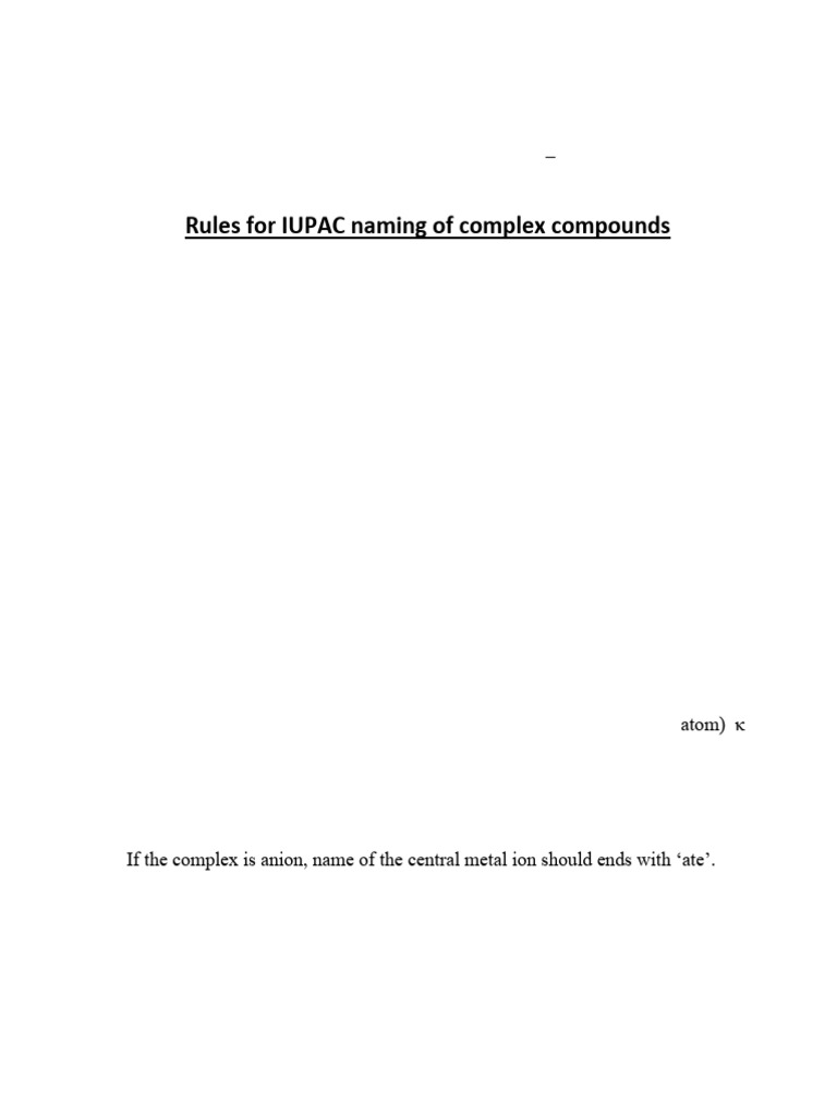 Rules For IUPAC Naming of Coordination Compounds | PDF