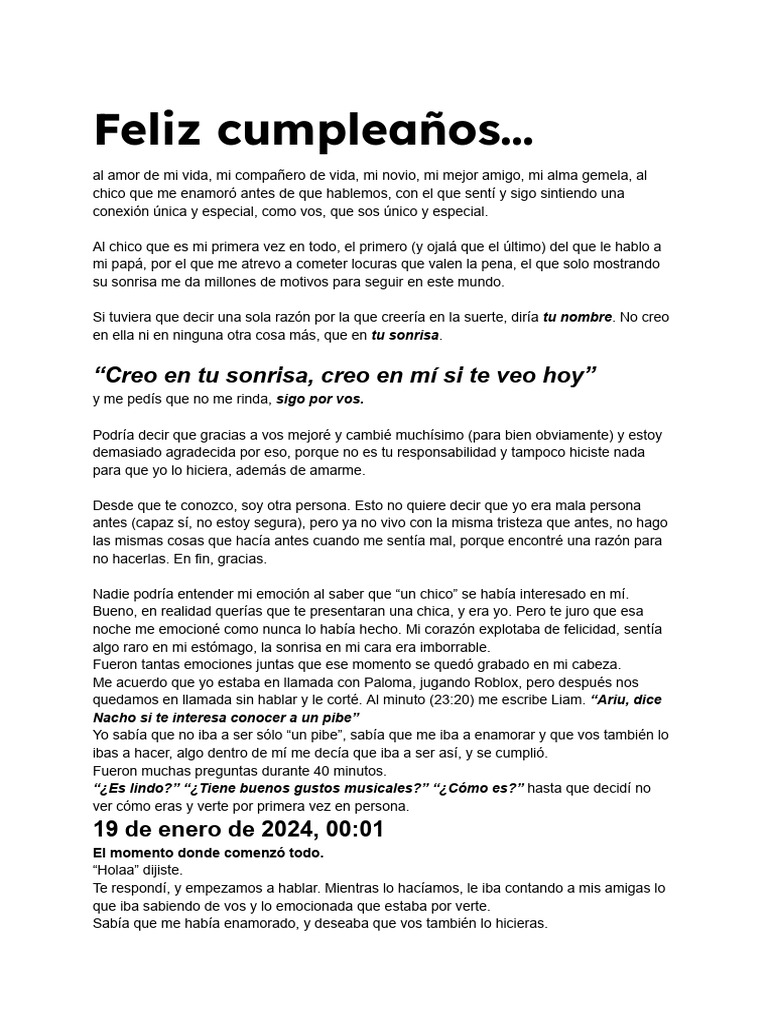 Carta para Nacho - HBD | PDF | Amor