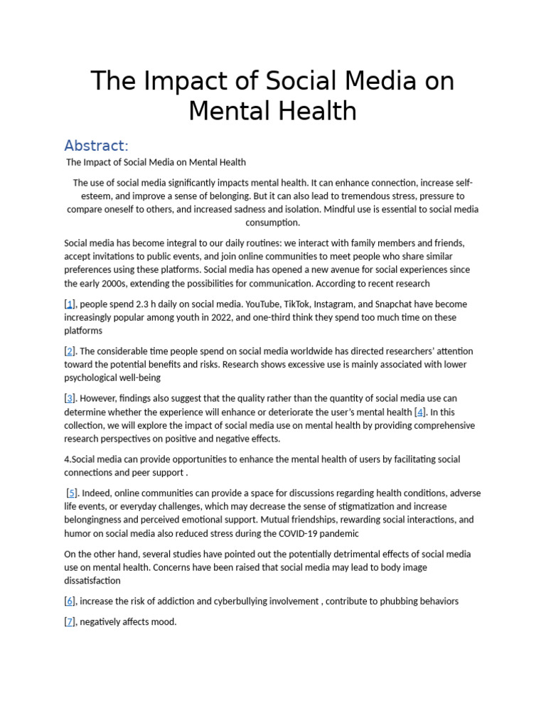 The Impact of Social Media on Mental Health | PDF | Social Media ...