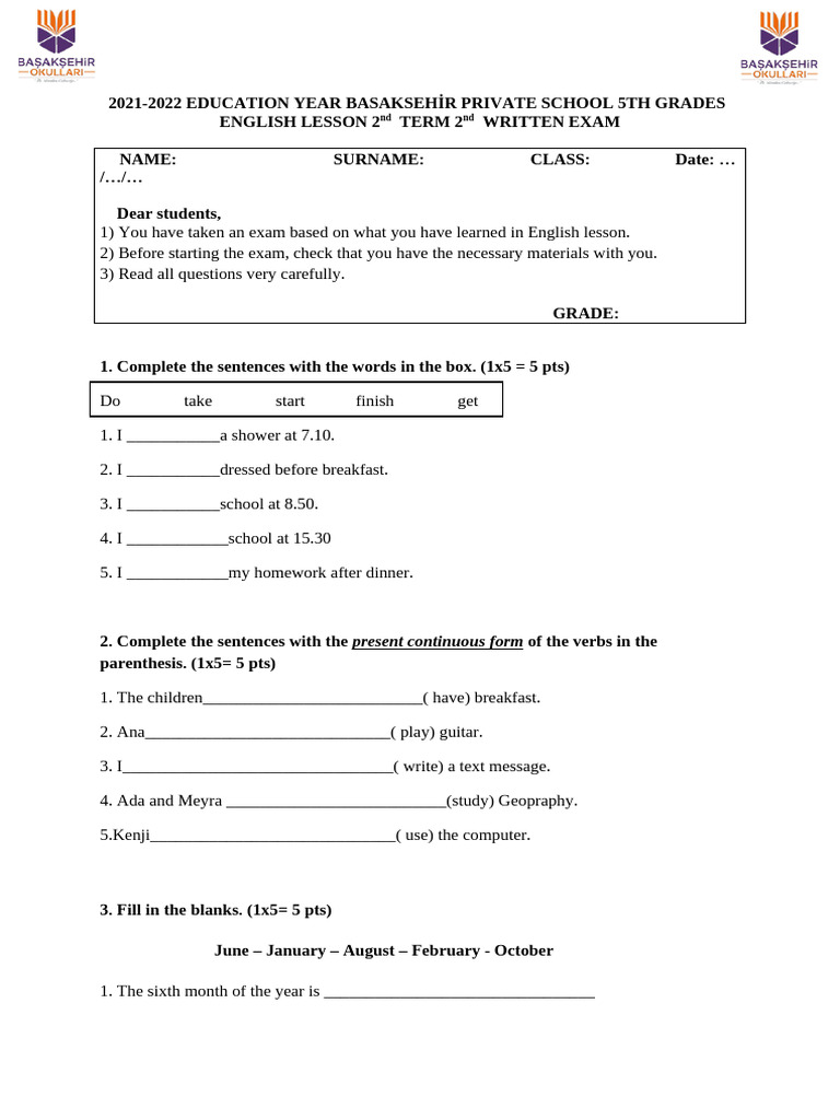 5th Grade 2nd Term 2nd Exam | PDF