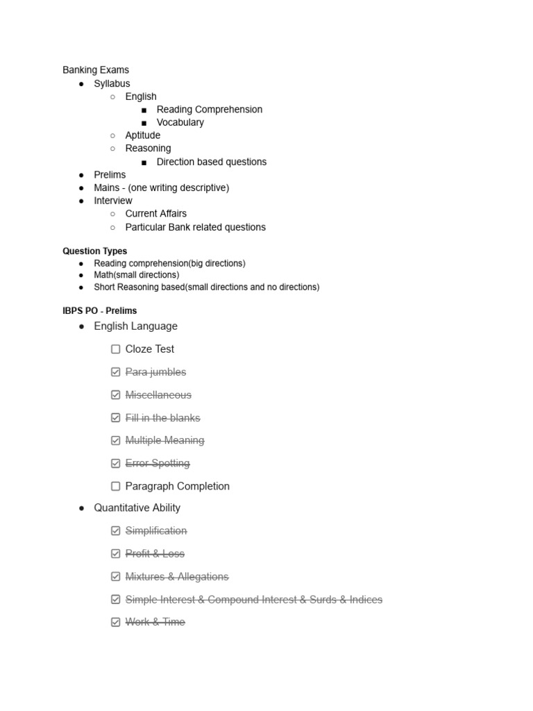 Banking Exam Syllabus Overview | PDF