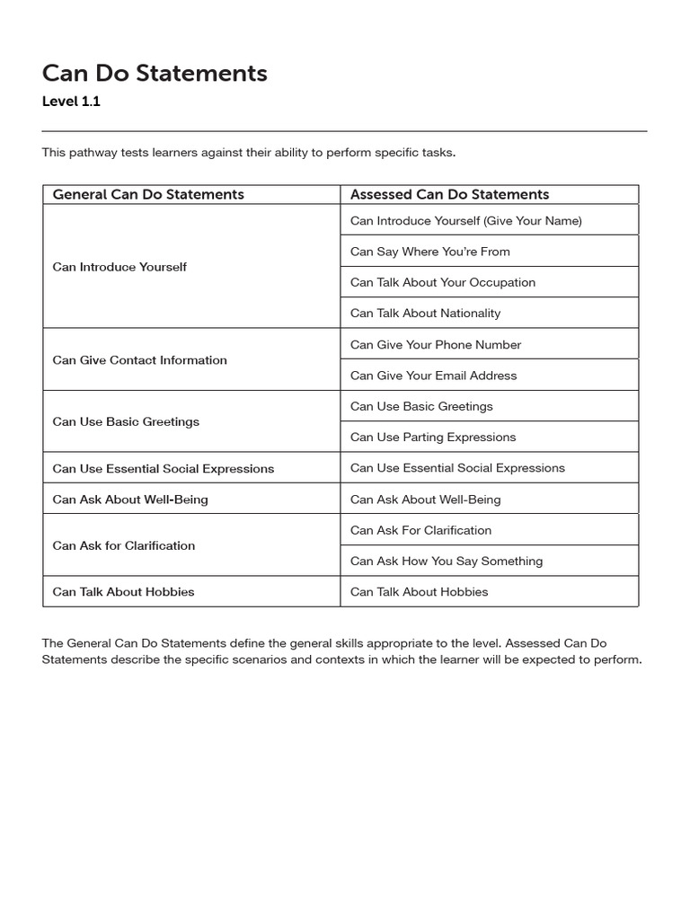 Can Do Statements | PDF