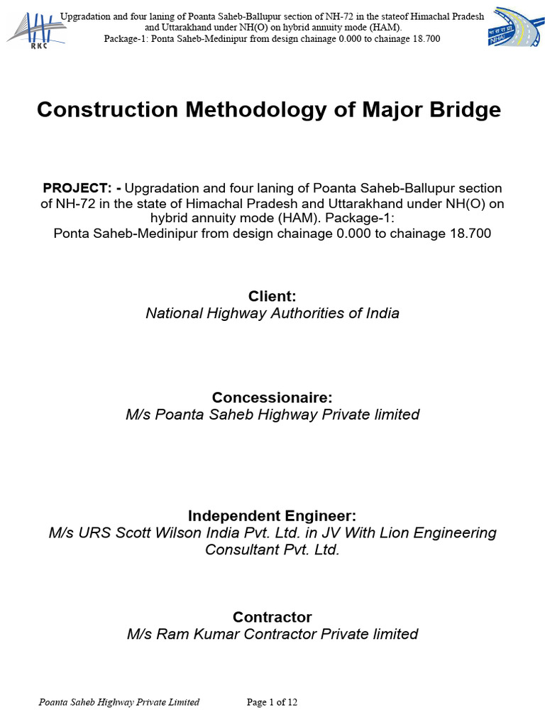 Construction Methodology of Major Bridge | PDF | Concrete | Deep Foundation