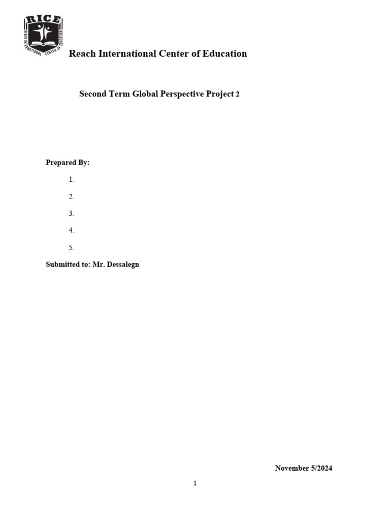 Reach International Center of Education: Second Term Global Perspective Project | PDF | Plastic ...